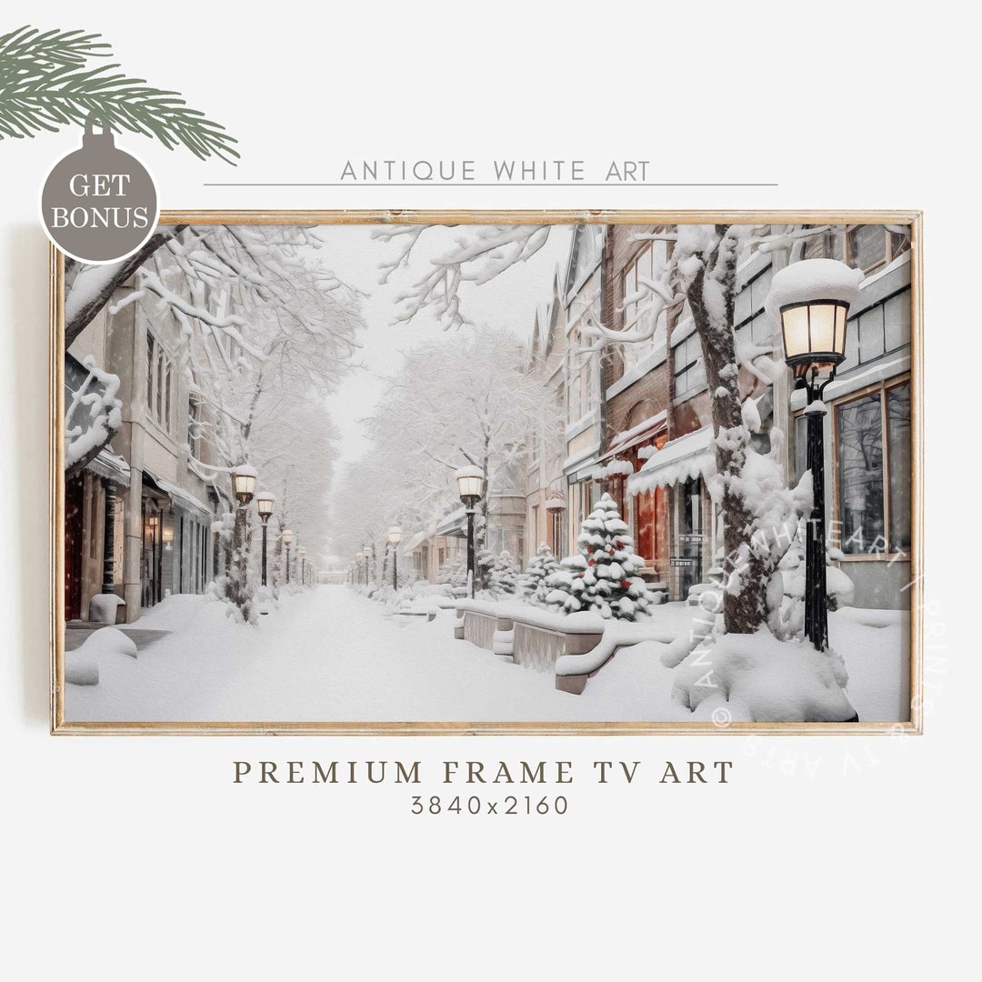 Frame TV Art Winter Village, Farmhouse Christmas Art for TV, Snowy ...