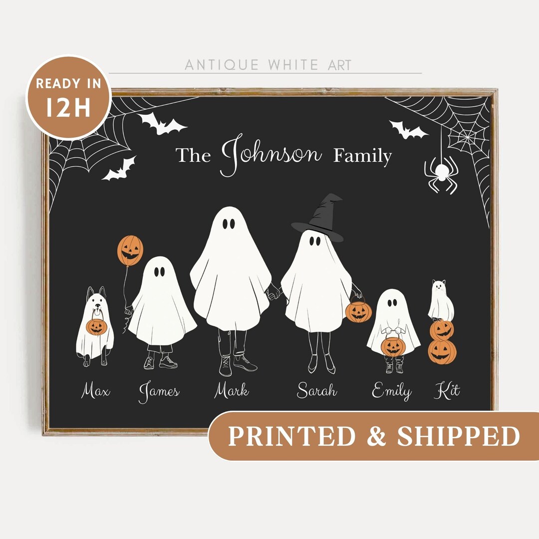 Printed Halloween Family Portrait Art, Personalized Ghosts Printed ...