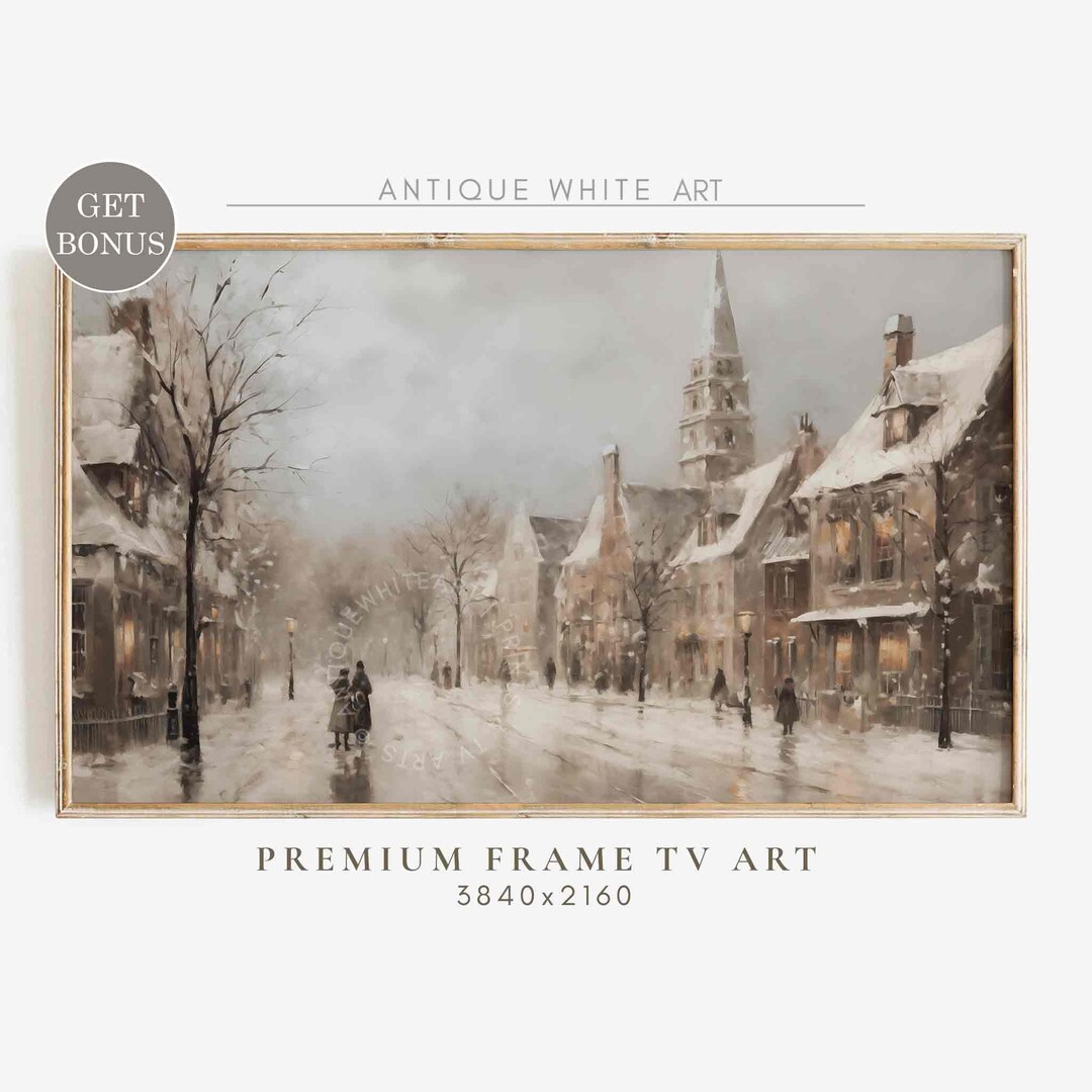 Winter Town Frame TV Art, Moody Christmas Samsung Frame TV, Farmhouse ...