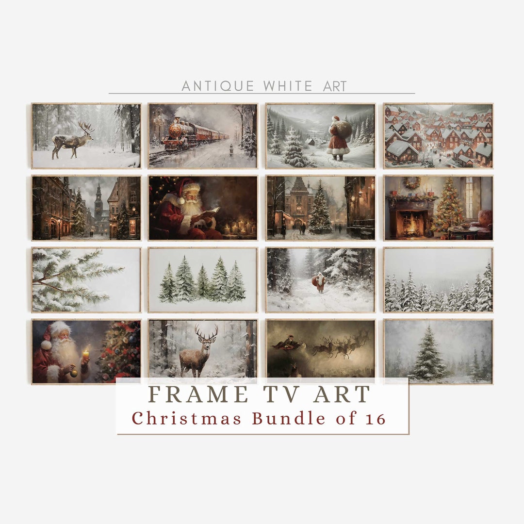 Vintage Christmas Bundle of Frame TV Arts, Santa Claus Art for TV ...