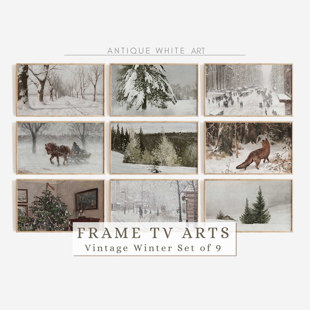 Vintage Winter Frame TV Art Set, Farmhouse Christmas Bundle for TV ...