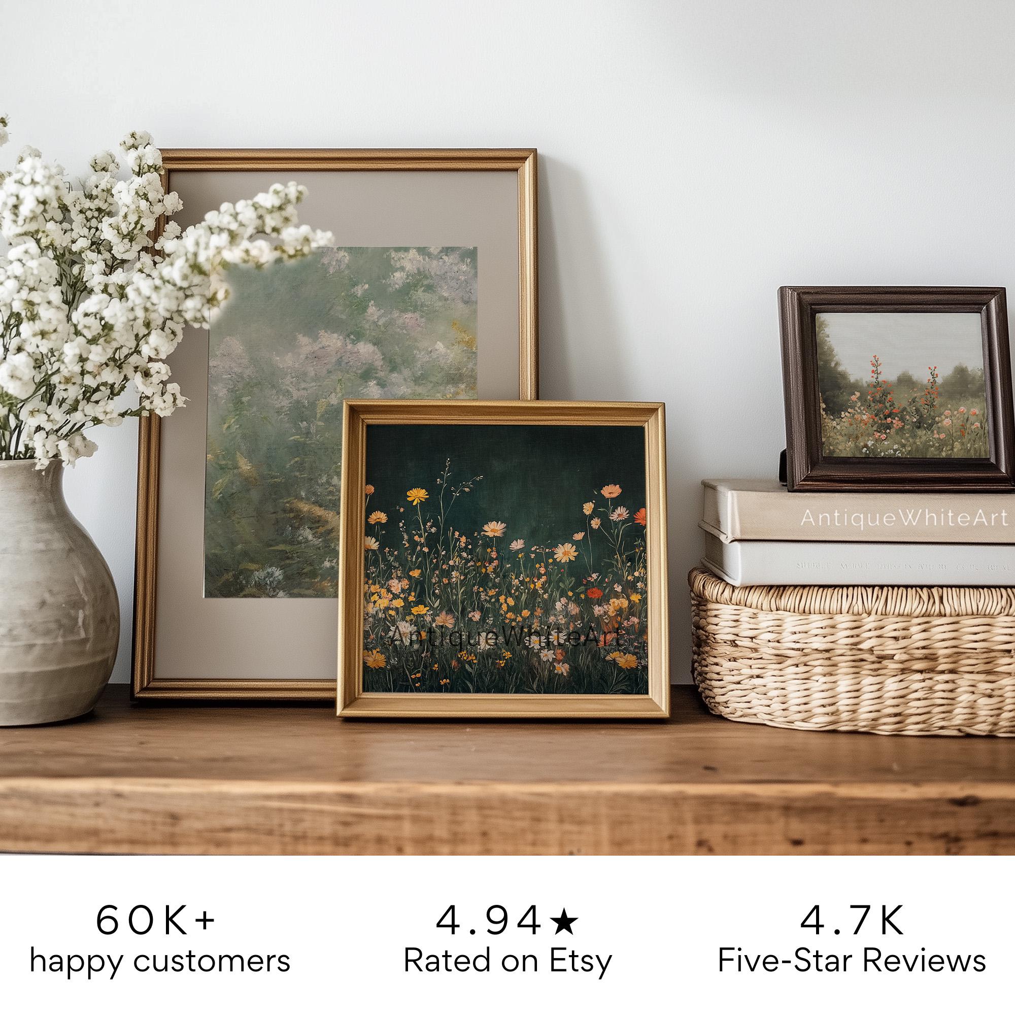 Printable Spring Dark Wildflowers Wall Art, Moody Navy Flowers Painting ...