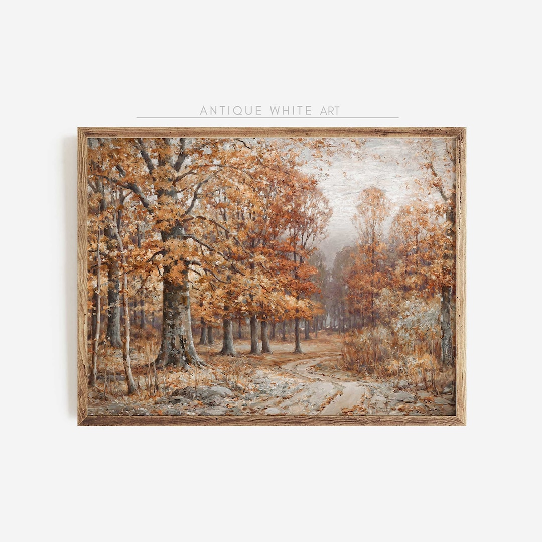 Vintage Fall Landscape Painting, Autumn Wall Art, Rustic Country Wall ...