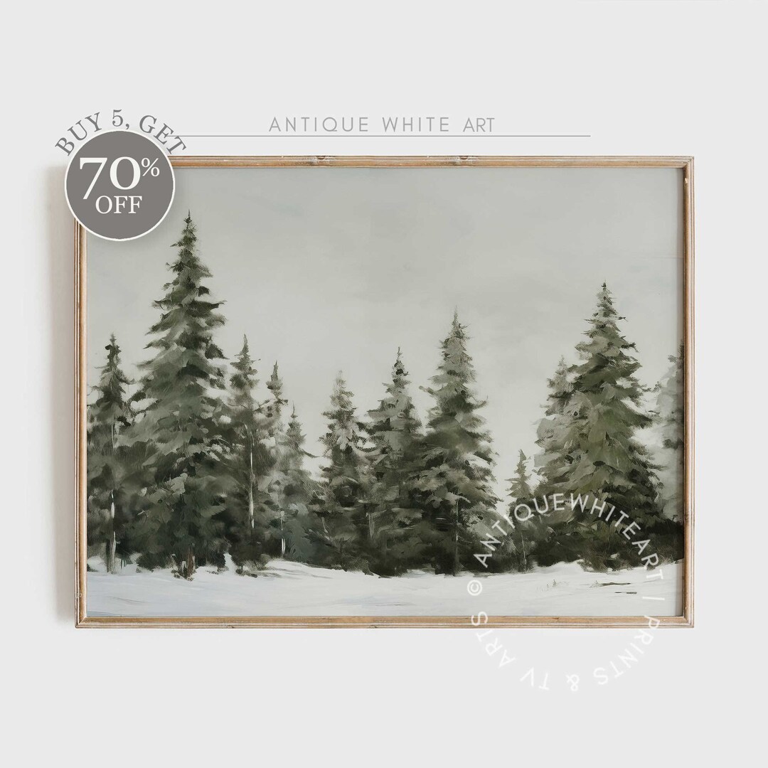 Snowy Winter Print, Christmas Printable Wall Art, Farmhouse Winter Pine ...