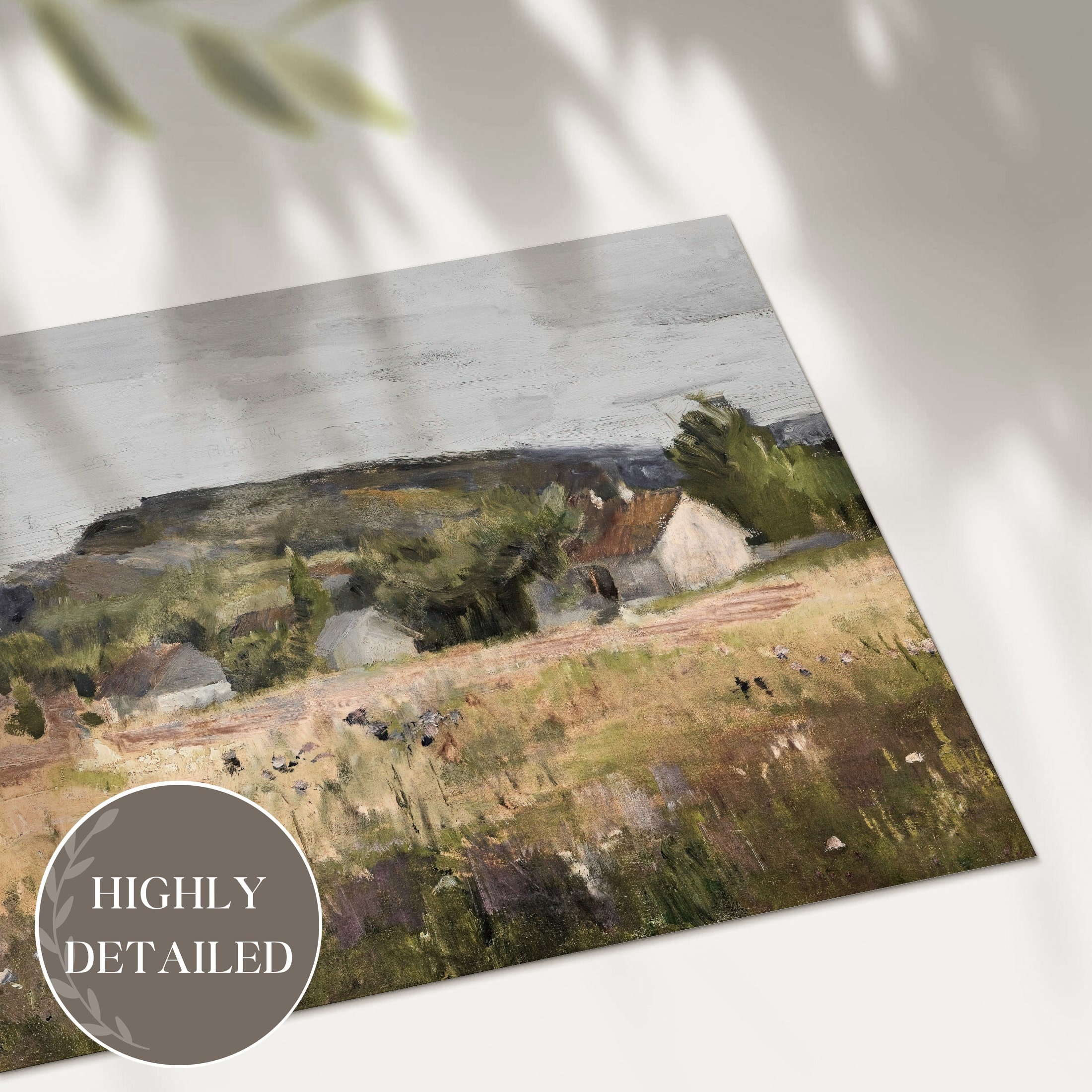Printable Rustic Oil Painting, Vintage Country Scenery Print, Earthy ...