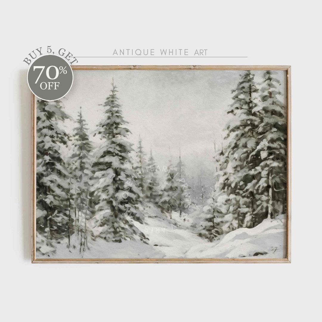Snowy Winter Print, Christmas Printable Wall Art, Farmhouse Winter Pine ...