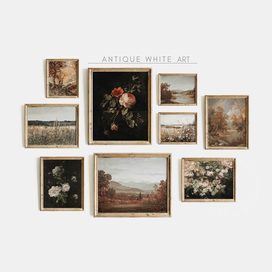 Gallery Set of 9 Moody Prints, Wall Arts Bundle, Printable Flower ...