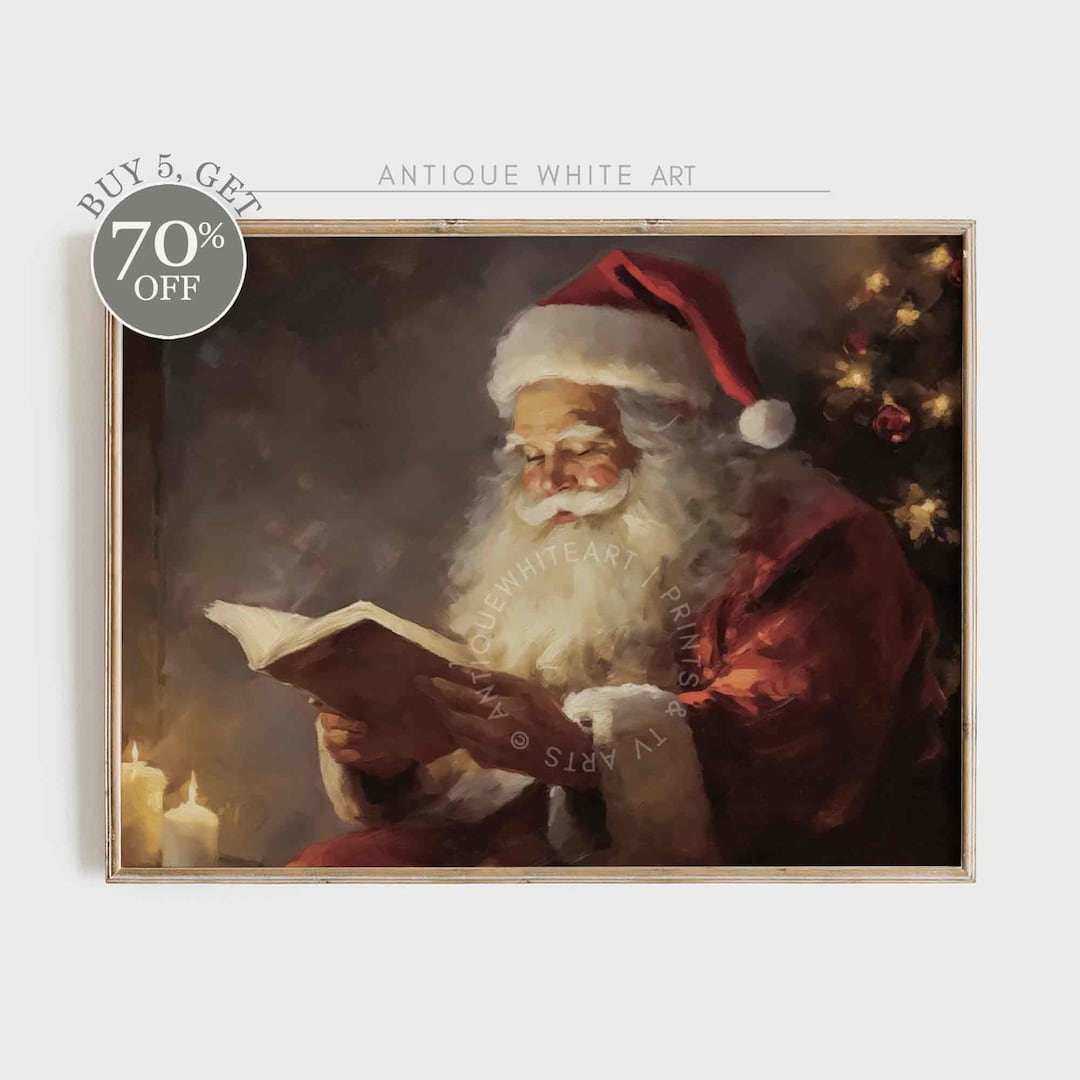Printable Vintage Christmas Print, Santa Painting, Moody Winter Wall ...