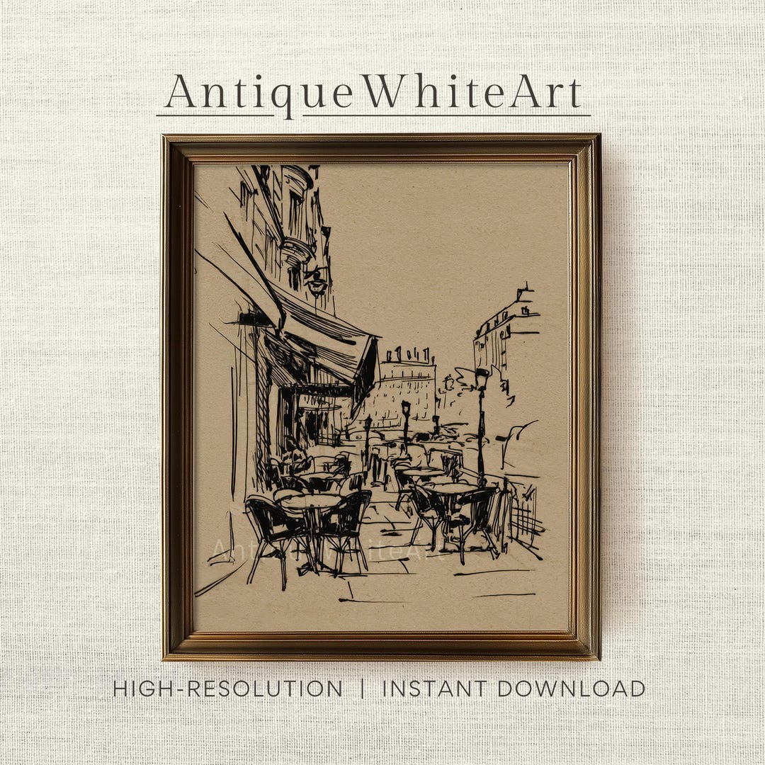 Printable Wall Art, Parisian Cafe Sketch, Vintage Paris Wall Art ...