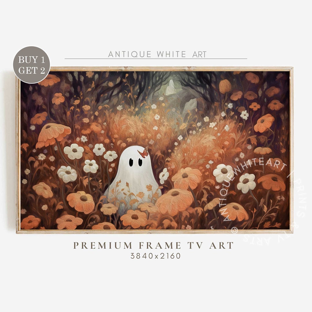 Cute Ghosts in Wildflowers Landscape, Frame TV Art, Halloween Art for ...