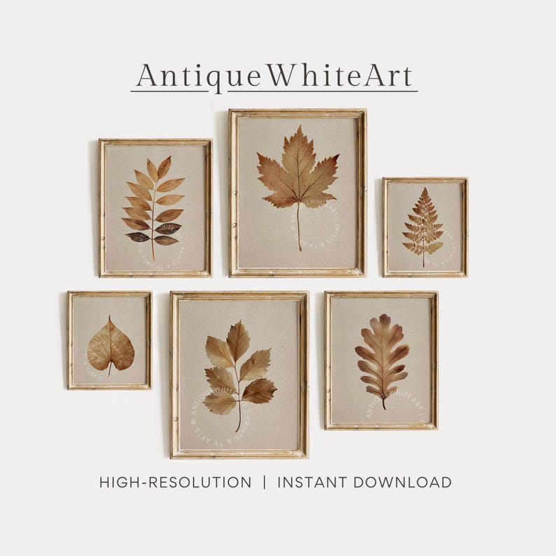 PRINTABLE Set of 6 Printable Fall Leaf Gallery Wall Art, Vintage Autumn ...