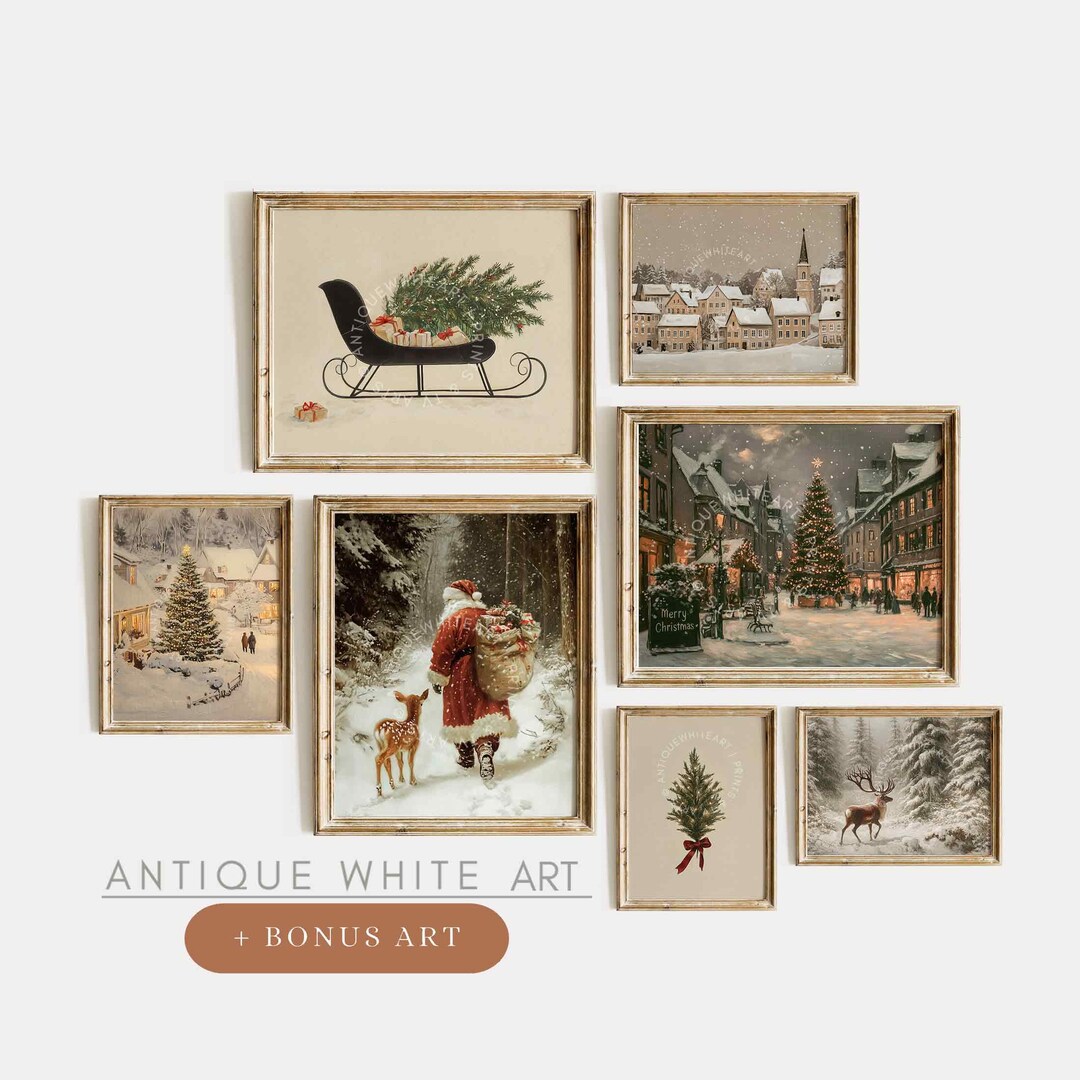 Printable Christmas Prints, Set of 7 Rustic Winter Gallery Wall Art ...