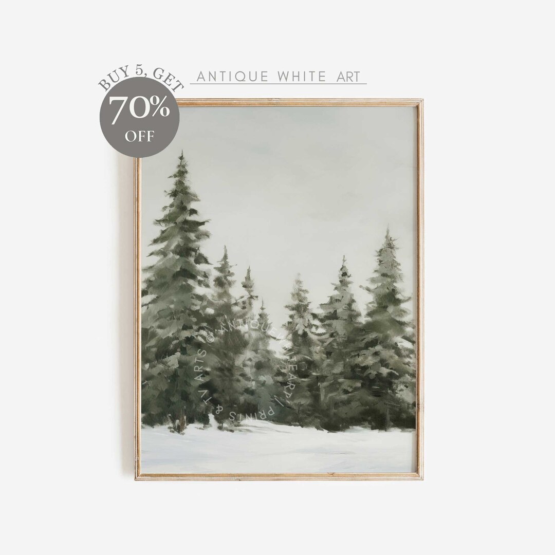 Snowy Winter Print, Christmas Printable Wall Art, Farmhouse Winter Pine ...