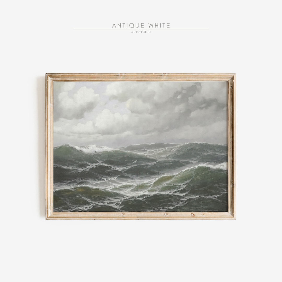 Moody Ocean Storm Wall Art, Stormy Seascape, Waves Vintage Art Print ...