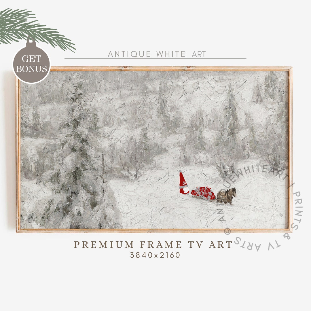 Vintage Winter Christmas Frame TV Art, Farmhouse Snowy Winter Landscape ...