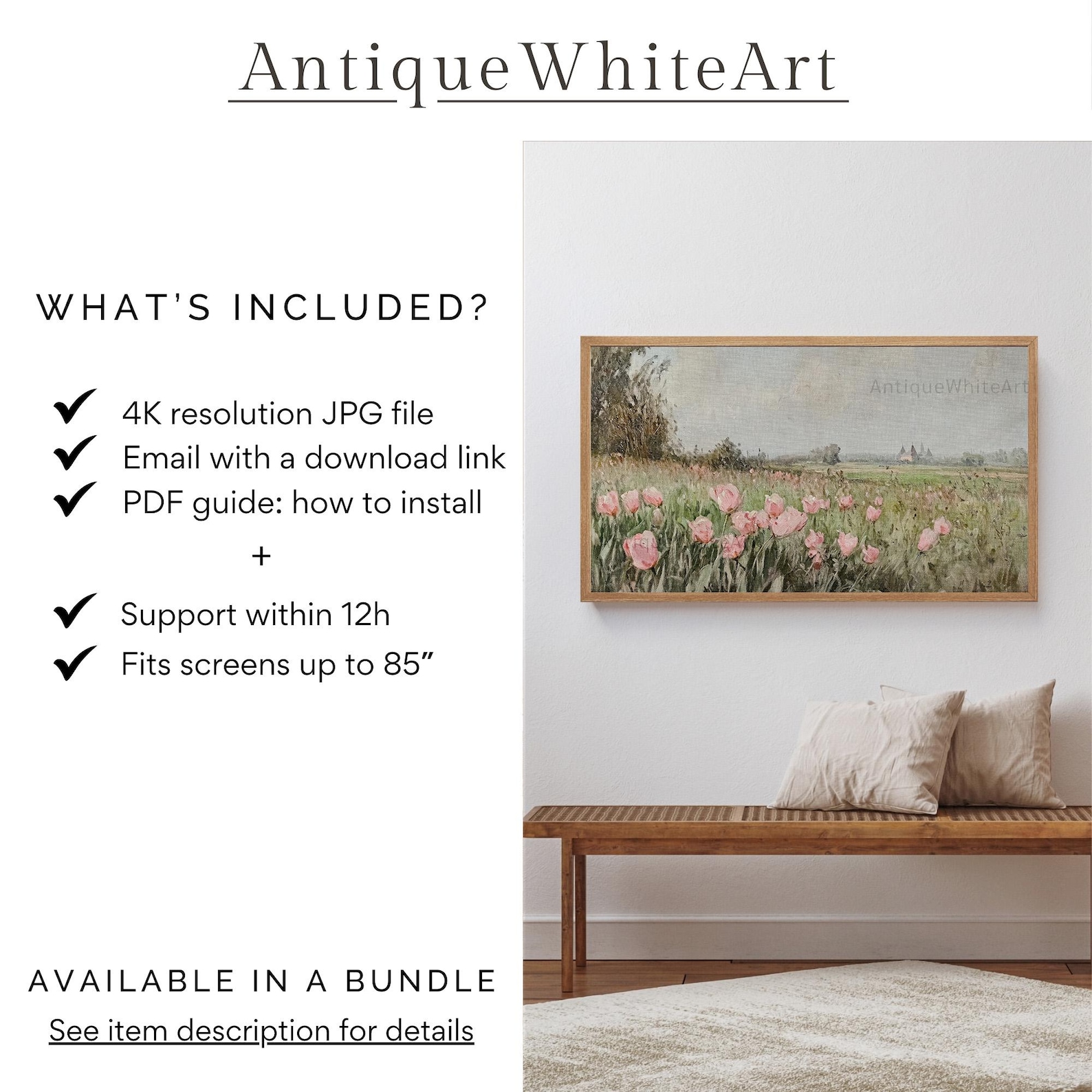 Samsung Frame TV Spring Art, Tulip Field Muted Painting for Frame Tv ...