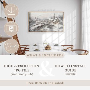 Vintage Winter Landscape Frame TV Art, Farmhouse Christmas Art for TV, Snowy Winter Oil Painting ...