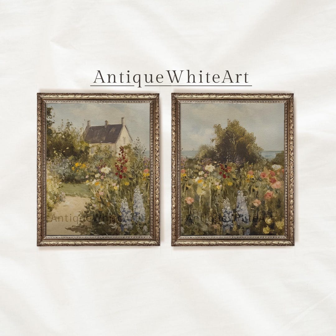 Printable Set of 2 Prints, Cottage Garden Wall Art, Farmhouse Garden ...