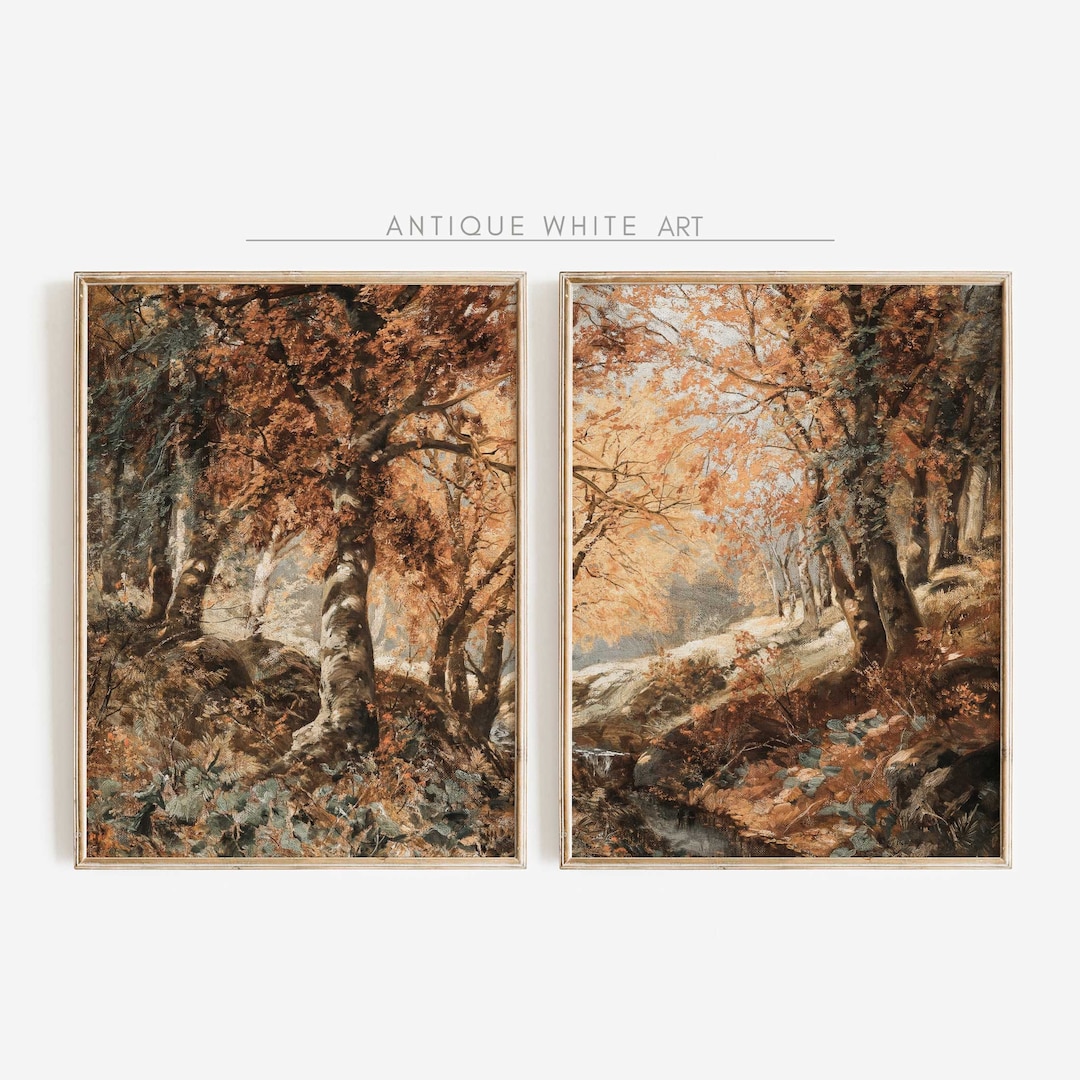 Antique Autumn Set of 2 Prints, Fall Wall Arts, Vintage Rustic Painting ...