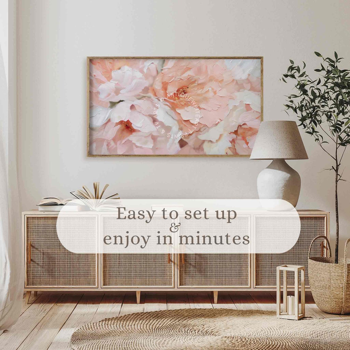 Abstract Flowers Frame TV Art, Abstract Pink Peonies Painting, Summer ...
