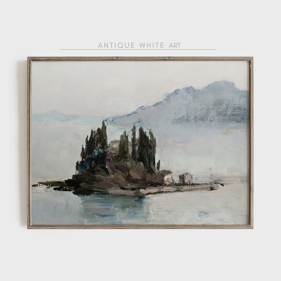 Mystery Island, Lake Mountain Landscape Painting, Lake House Wall Art ...
