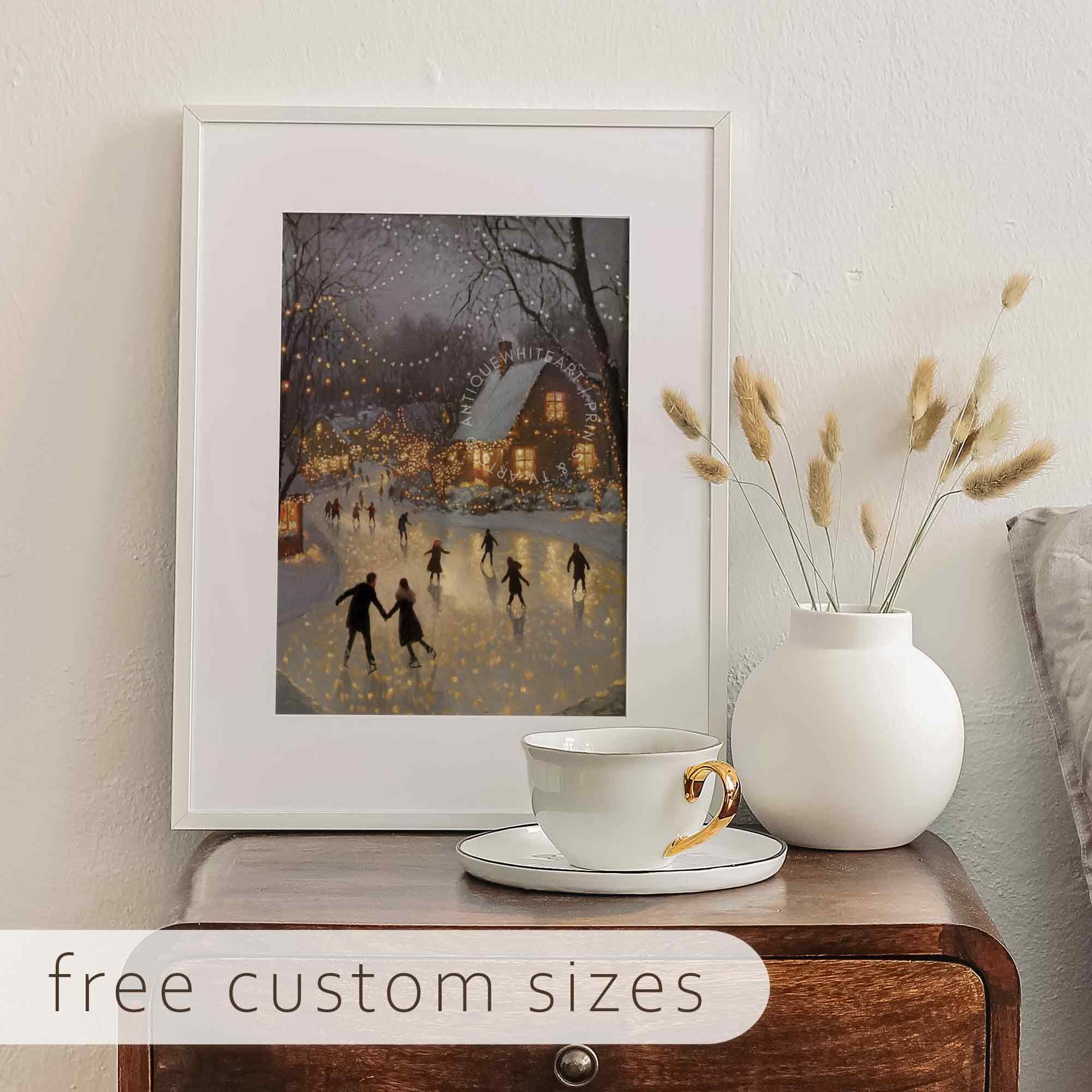Winter Ice Skating Print, PRINTABLE Christmas Wall Art, Christmas Eve ...