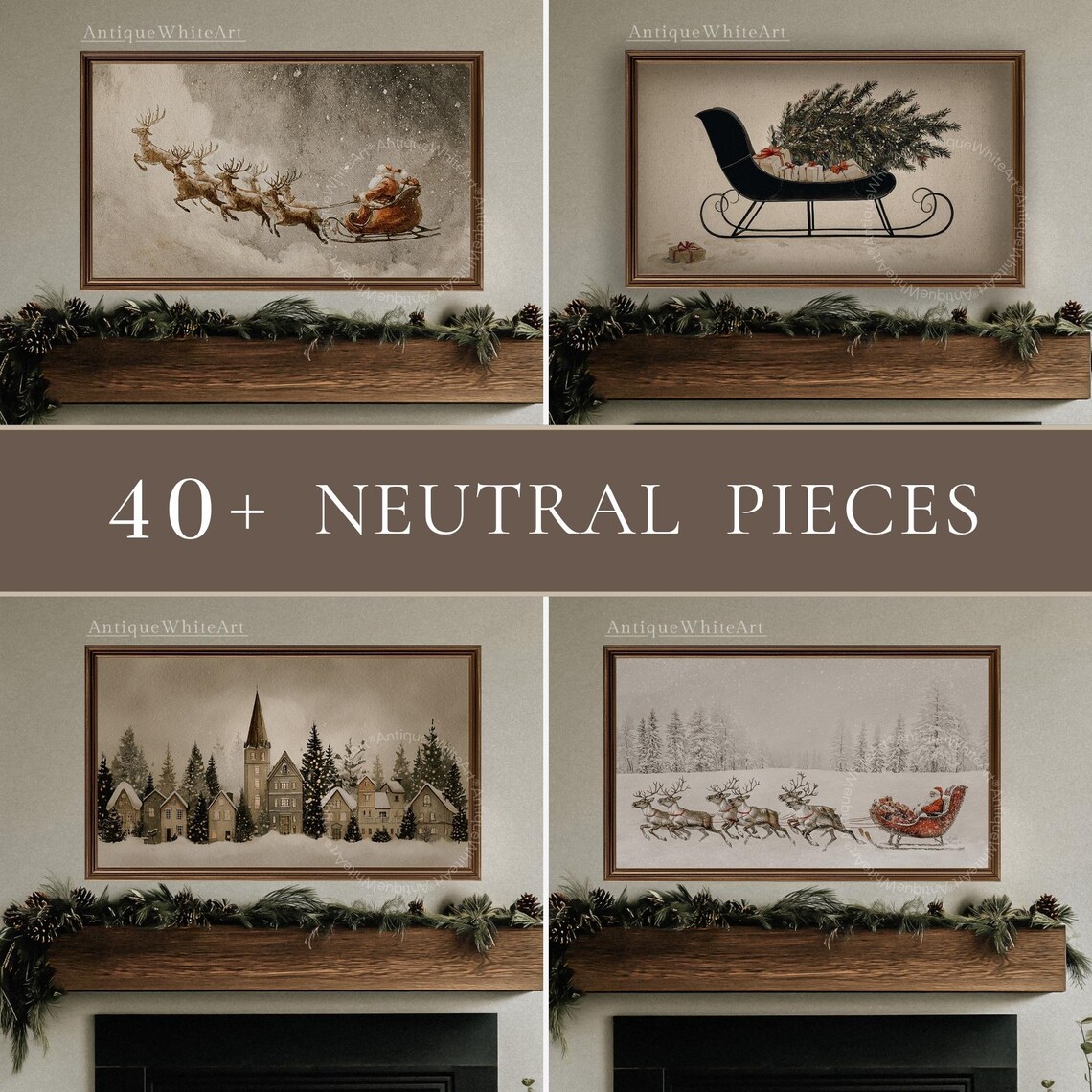 60+ Vintage Christmas Frame TV Art Set: Neutral Holiday Digital ...