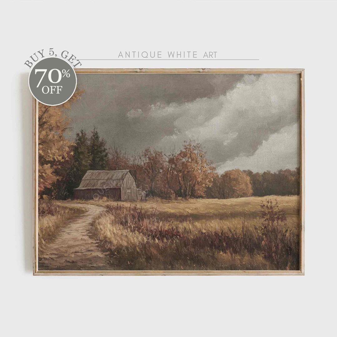 Printable Rustic Fall Landscape Painting, Moody Fall Oil Painting ...