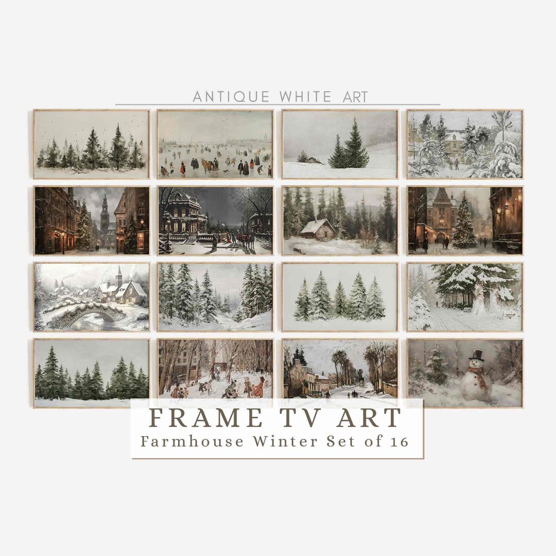 Farmhouse Winter Bundle of Frame TV Art, Vintage Art for TV, Christmas ...