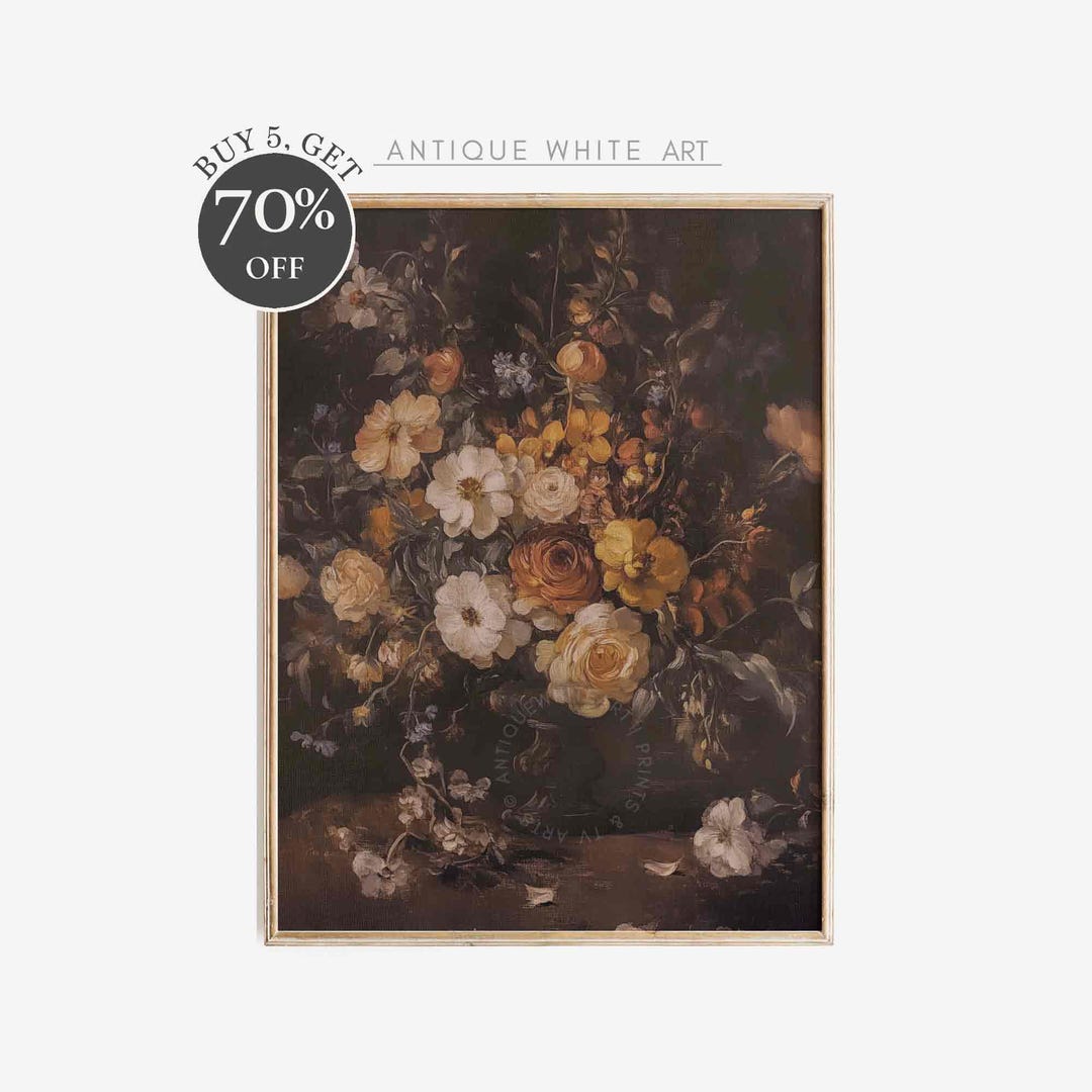 Printable Rustic Fall Floral Print, Dark Moody Fall Flowers Oil ...