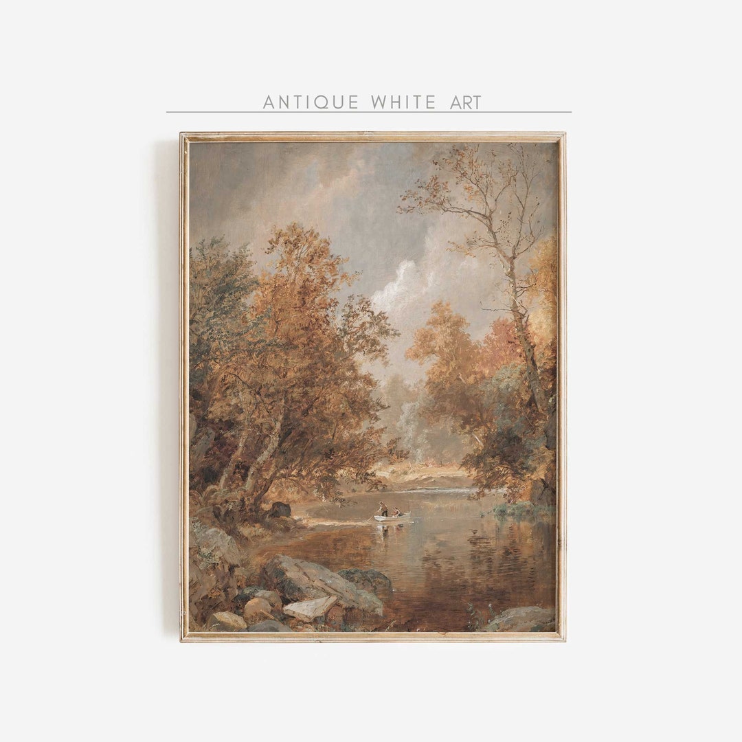 Printable Vintage Autumn Painting, Moody Fall Landscape, Farmhouse ...
