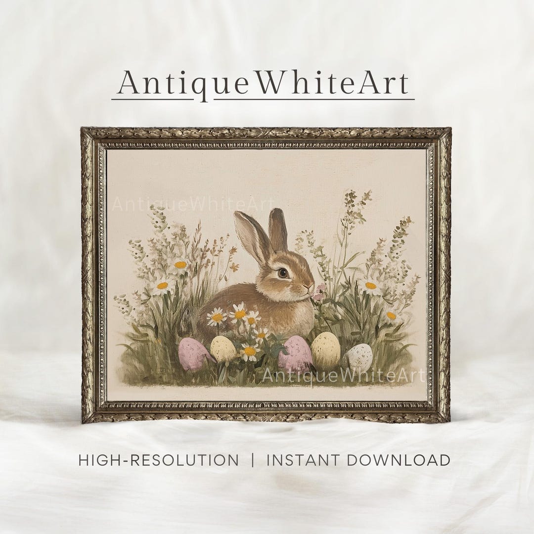 Easter Bunny Print, Printable Easter Wall Art, Spring Decor, Rustic ...