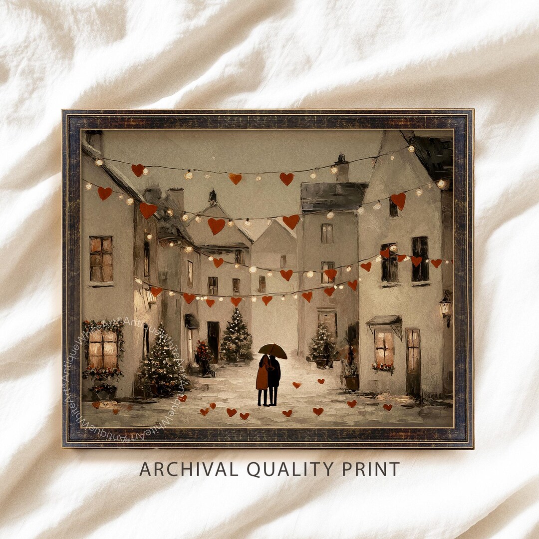 PRINTED Romantic Wall Art Print, Valentines Day Large Rustic Painting ...