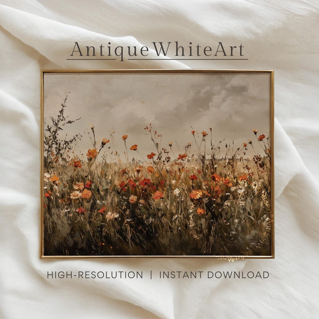 Printable Muted Wildflowers Wall Art, Muted Vintage Meadow Painting ...