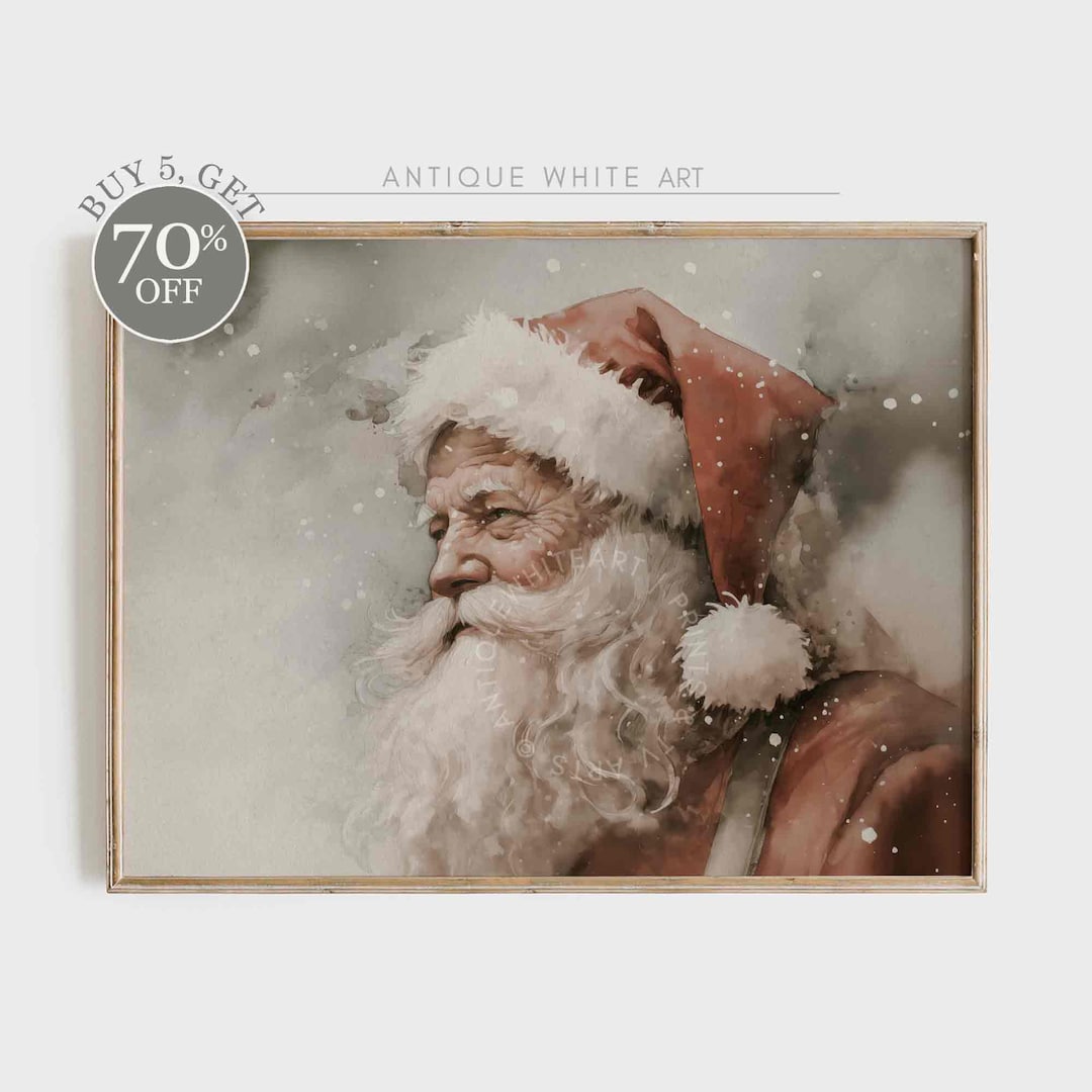 PRINTABLE Vintage Santa Claus Potrait Wall Art, Farmhouse Christmas ...