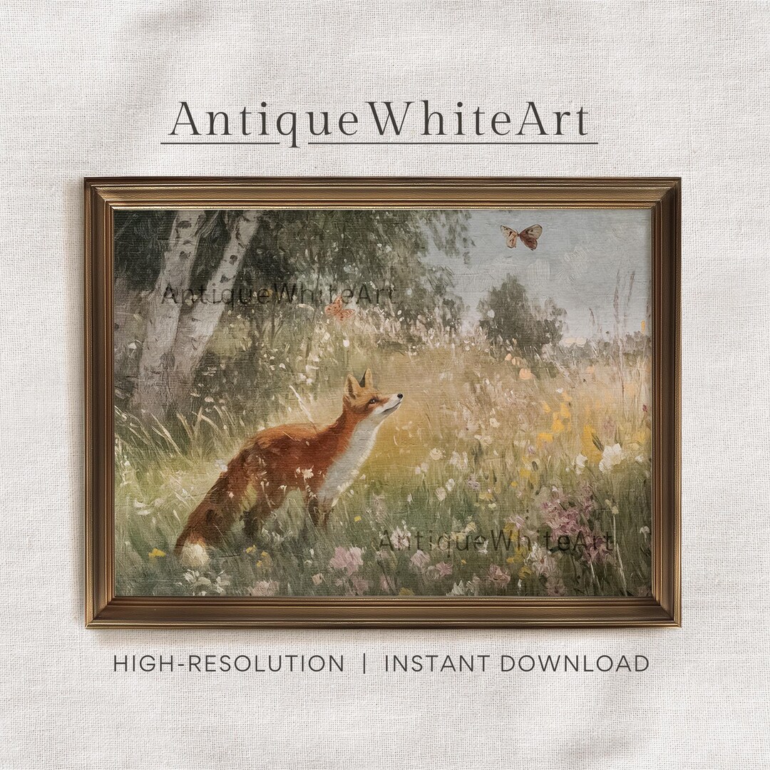 Printable Easter Wall Art, Spring Landscape Painting, Easter Print, Fox ...
