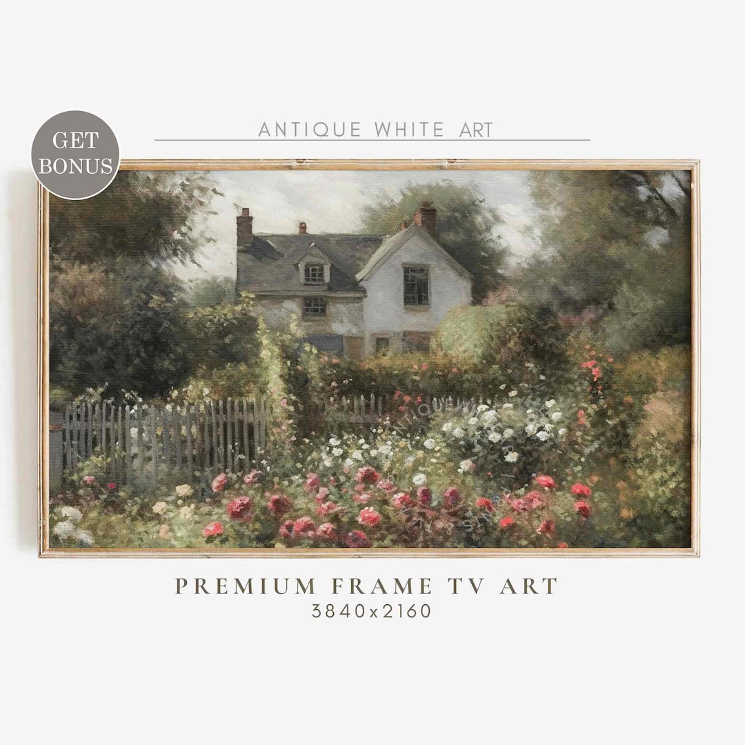 Samsung Frame TV Art, Cottage Rose Garden, Vintage Oil Painting ...