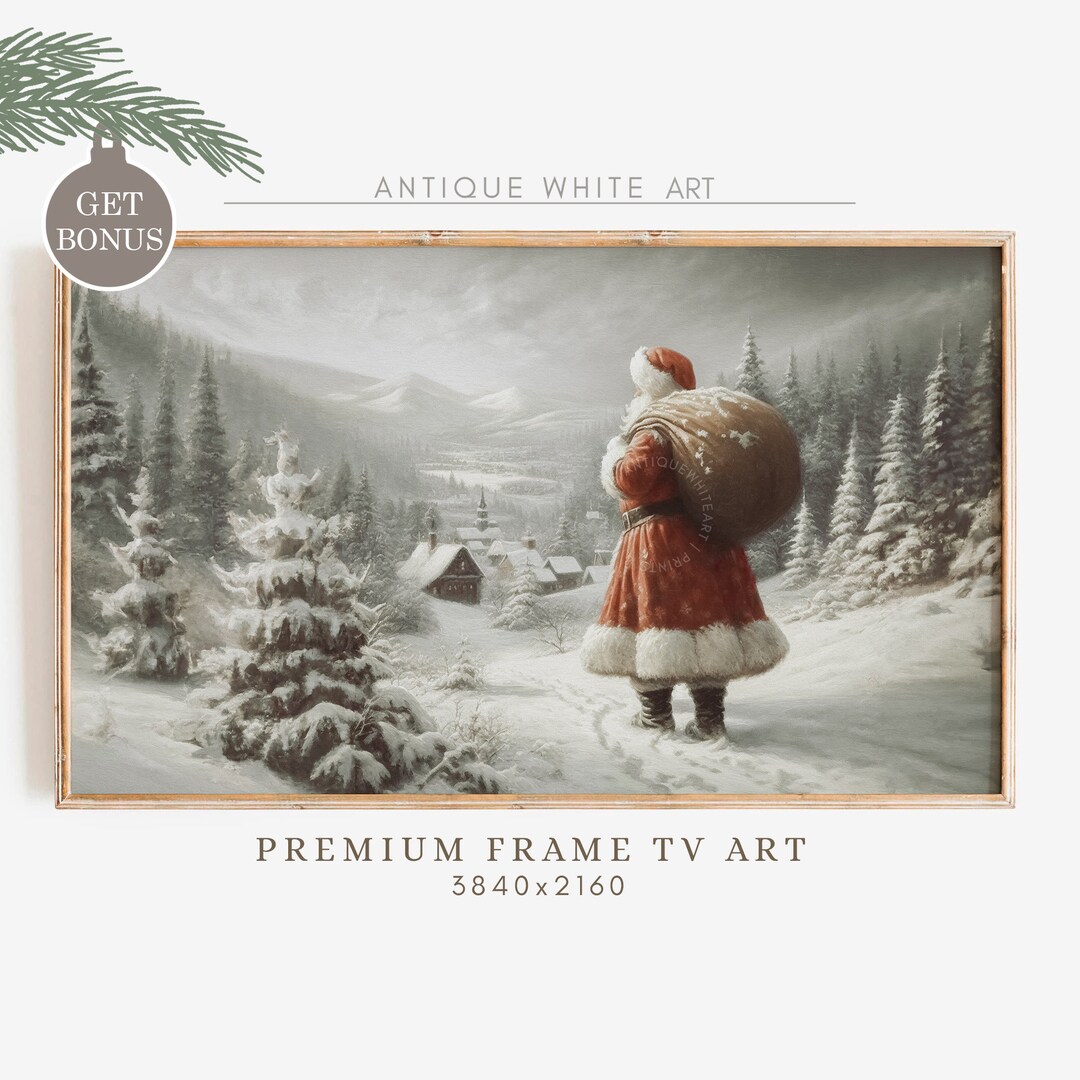 Vintage Christmas Samsung Frame TV Art, Santa Claus Art for TV ...