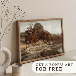 Printable Vintage Autumn Painting, Moody Fall Landscape, Farmhouse ...