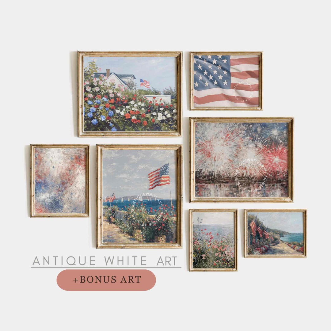 Printable Independence Day Art Set, 4th of July Painting, American Flag ...