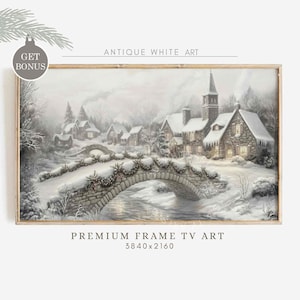 Vintage Winter Landscape Frame TV Art, Farmhouse Christmas Art for TV, Snowy Winter Oil Painting ...