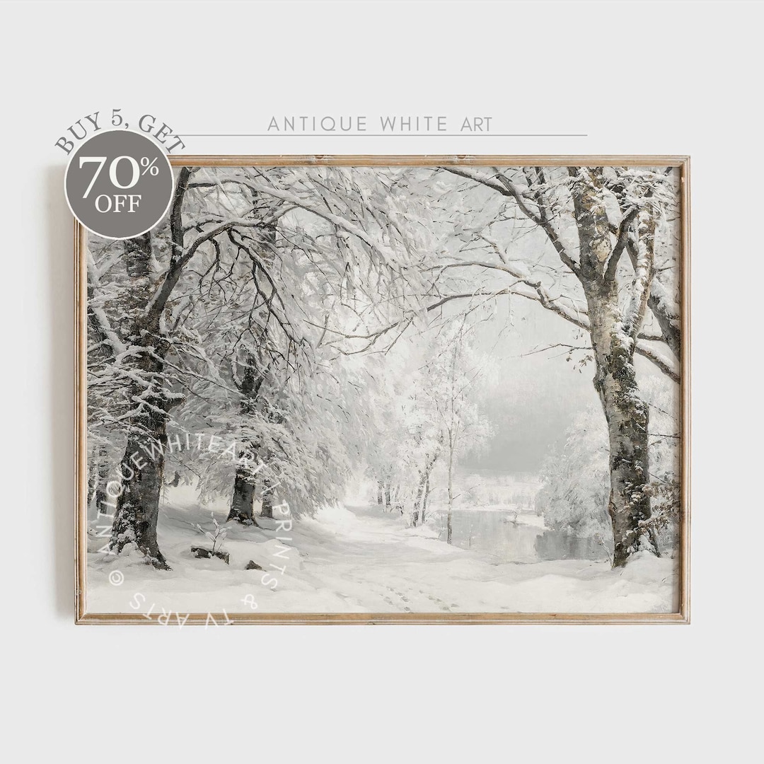 PRINTABLE Vintage Winter Landscape Print, Snowy Christmas Wall Art ...