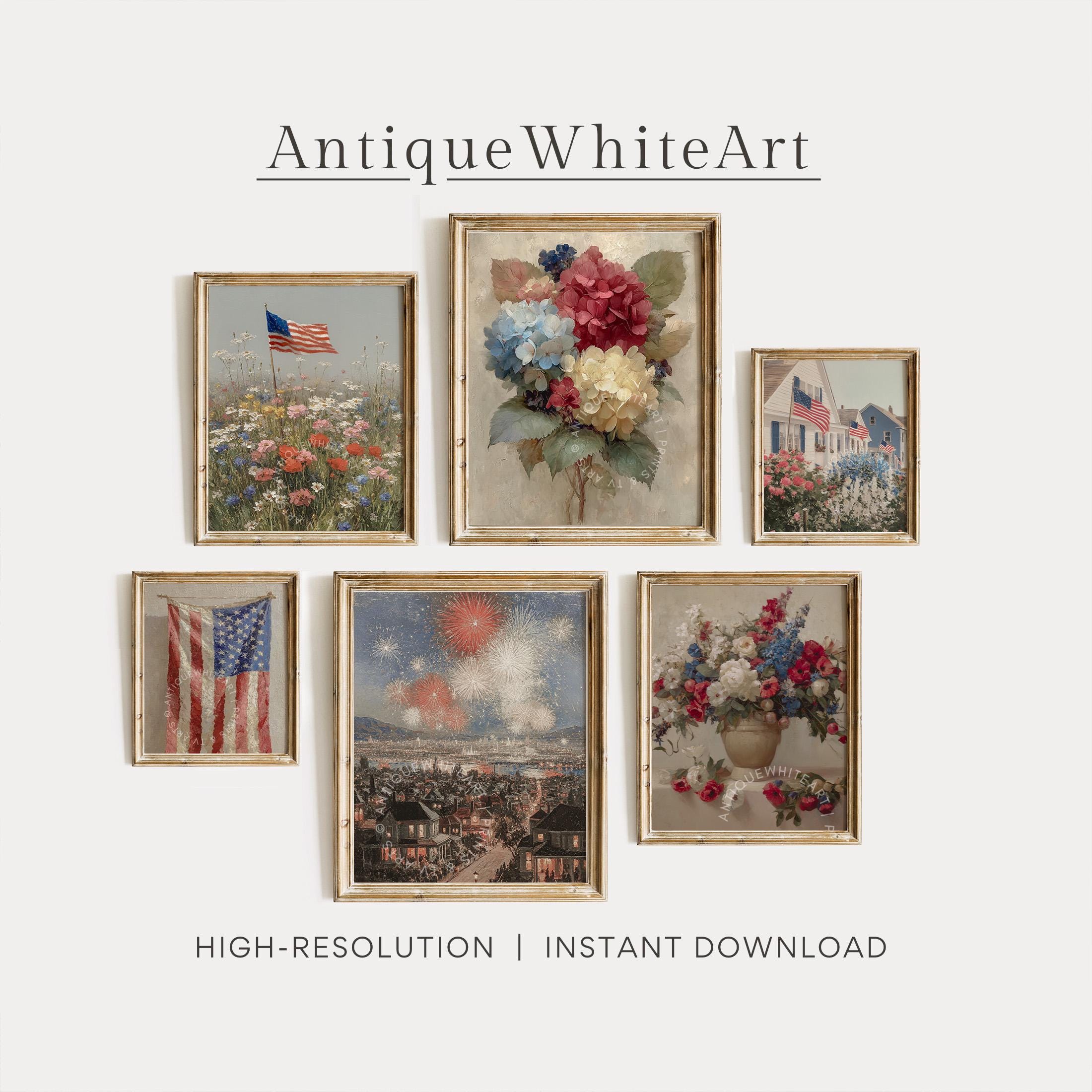 Printable Independence Day Wall Art Set of 6, 4th of July Painting ...
