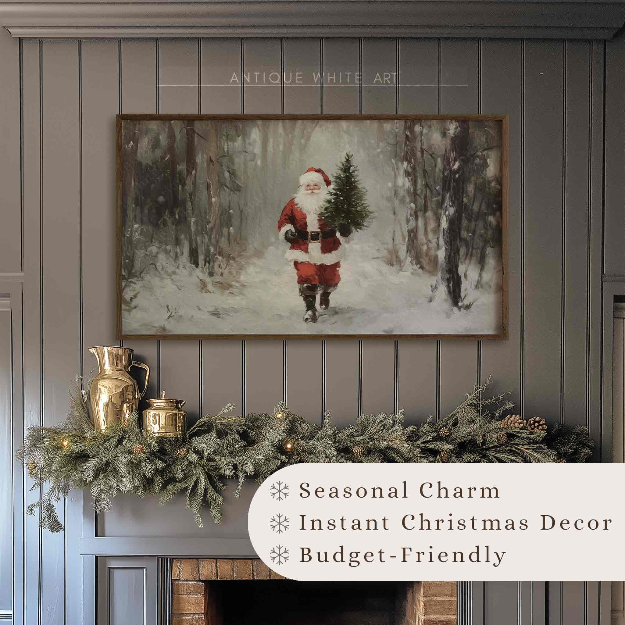 Christmas Samsung Frame TV Art, Santa Claus Art for TV, Winter Forest ...