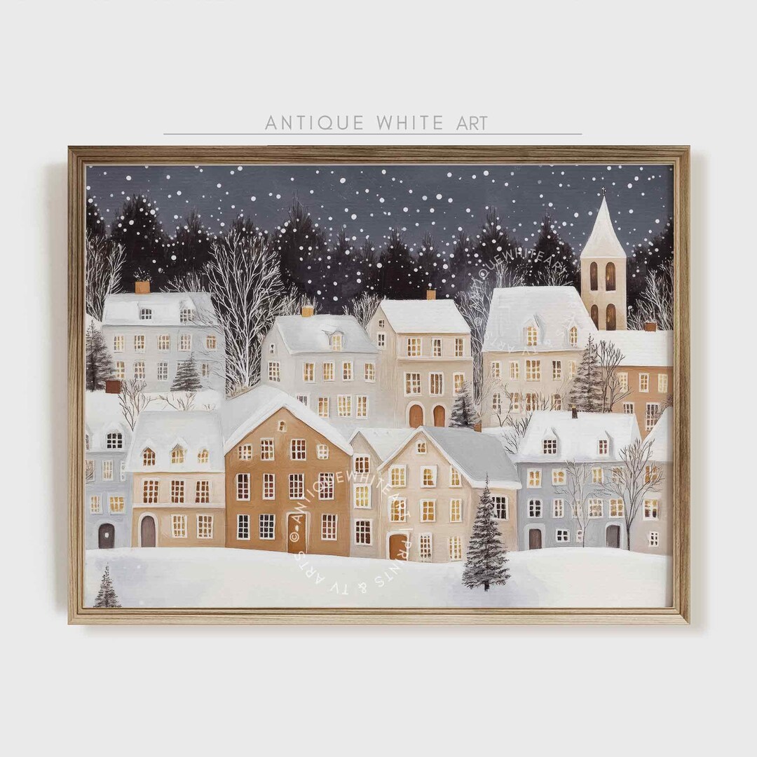 PRINTABLE Christmas Wall Art, Christmas Town Painting, Christmas Tree ...