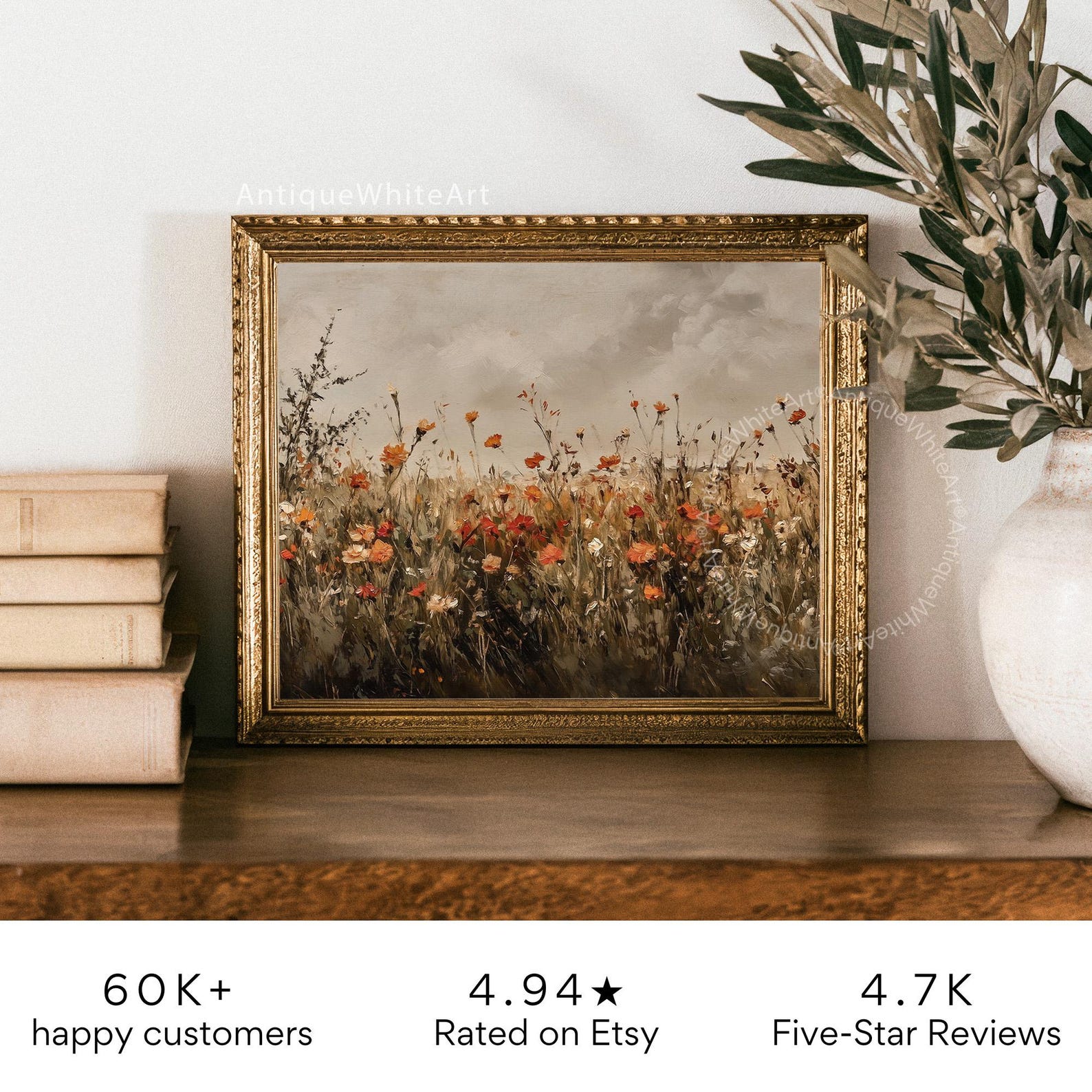 Printable Muted Wildflowers Wall Art, Muted Vintage Meadow Painting ...
