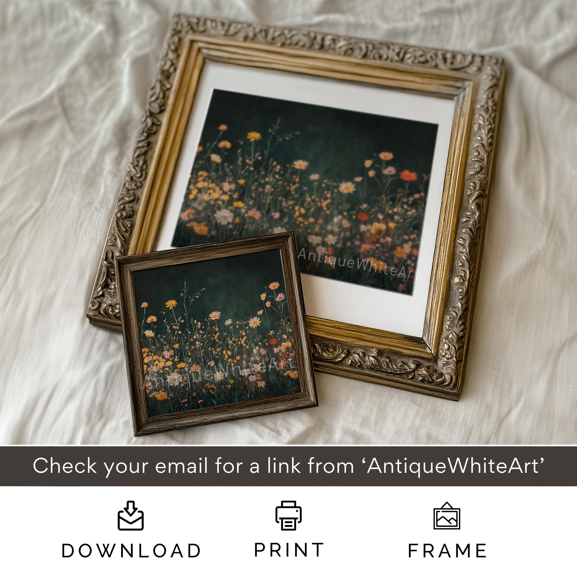 Printable Spring Dark Wildflowers Wall Art, Moody Navy Flowers Painting ...