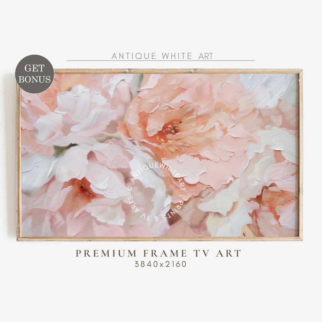 Abstract Flowers Frame TV Art, Abstract Pink Peonies Painting, Summer ...