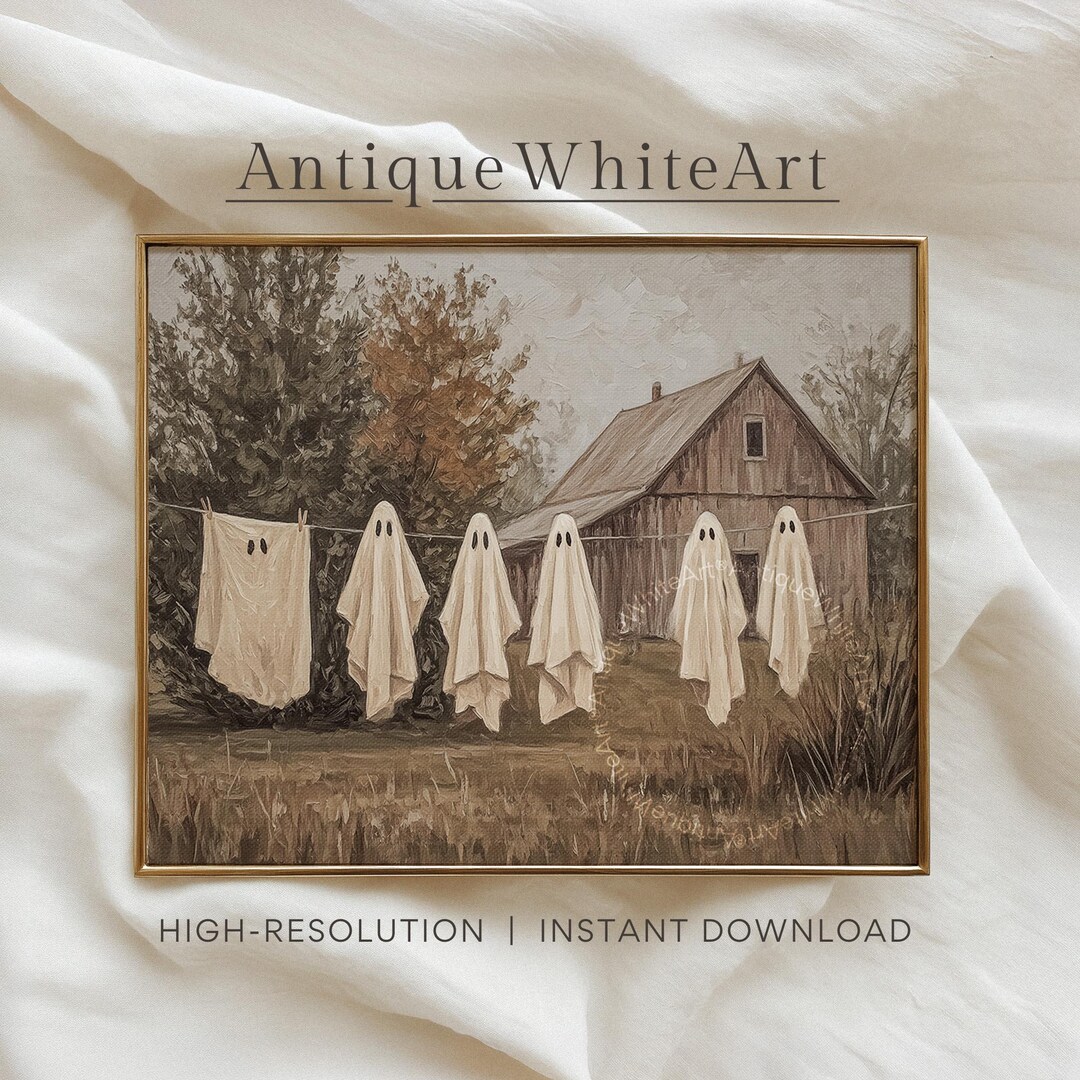 Cute Ghost Halloween Laundry Room Wall Art, Printable Vintage Farmhouse ...
