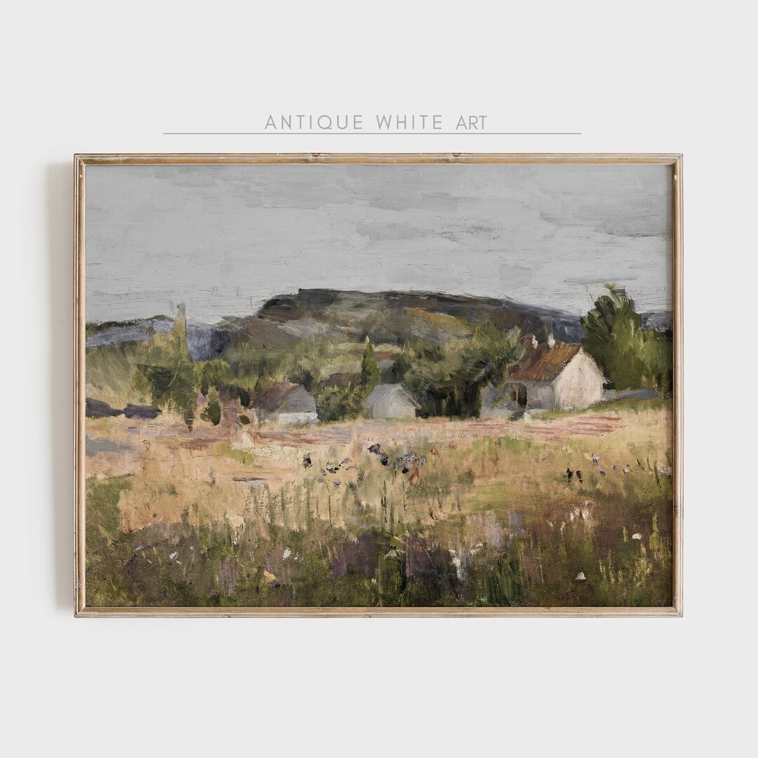 Printable Rustic Oil Painting, Vintage Country Scenery Print, Earthy Tones Landscape, Antique ...